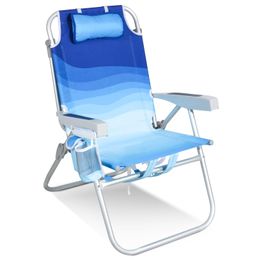 HOMECALL Klappstuhl Strandstuhl Leicht 5-fach verstellbare R&uuml;ckenlehne, bis 136KG, Aluminiumrahmen, eine gro&szlig;e isolierte K&uuml;hltasche, Aufbewahrungstasche, 1 St- Blaue Welle