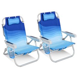 HOMECALL Klappstuhl Strandstuhl Leicht 5-fach verstellbare R&uuml;ckenlehne, bis 136KG, Aluminiumrahmen, eine gro&szlig;e isolierte K&uuml;hltasche, Aufbewahrungstasche, 2 St- Blaue Welle