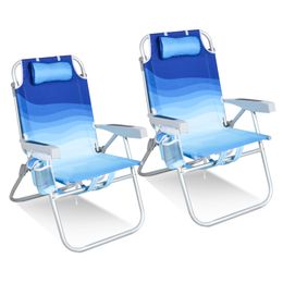 HOMECALL Klappstuhl Strandstuhl Leicht 5-fach verstellbare R&uuml;ckenlehne, bis 136KG, Aluminiumrahmen, eine gro&szlig;e isolierte K&uuml;hltasche, Aufbewahrungstasche, 2 St- Blaue Welle