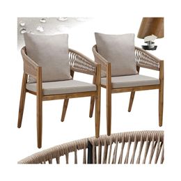 TecTake&reg; Gartenstuhl, lasiertes Akazienholz, wetterfest, wasserabweisende, abnehmbare Polyesterbez&uuml;ge, h&ouml;henverstellbare Kunststofff&uuml;&szlig;e