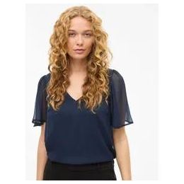 T-Shirt Vila "VIFALIA V-NECK S/S TOP - NOOS", Damen, Gr. 42, navy blazer, Jersey, Obermaterial: 100% Polyester, unifarben, regular fit normal, V-Ausschnitt, Shirts T-Shirt