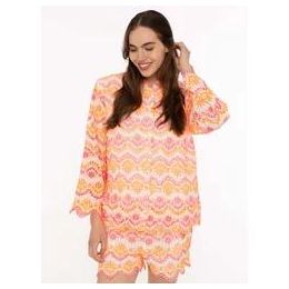 Kurzarmbluse Zwillingsherz "Lochstickerei", Damen, Gr. S/M, neonpink neonorange, Obermaterial: 100% Baumwolle, Blusen, langarm, mit Kragen, Lochspitze, Knopfleiste