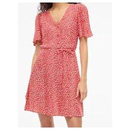 Minikleid Vila "VIGRACE V-NECK S/S SHORT DRESS - NOOS", Damen, Gr. 40, N-Gr, hibiscus aop:dot sandshell, Web, Obermaterial: 100% Viskose, bedruckt, regular fit kurz, V-Ausschnitt, Kleider Minikleid, Sommerkleid
