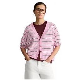 Marc O'Polo Cardigan MARC O'POLO DENIM "aus Organic-Cotton-Modal-Mix", Damen, Gr. XXS, light pink, Obermaterial: 65% Baumwolle, 26% Modal, 9% Polyamid, gestreift, regular fit, V-Ausschnitt, Strickjacken