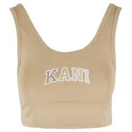 Muskelshirt Karl Kani "Karl Kani Damen KW242-023-2 Karl Kani Small Serif Bustier Top", Damen, Gr. L, sand, 96% Polyester, 4% Elasthan, bedruckt, skinny fit, U-Boot-Ausschnitt, Shirts