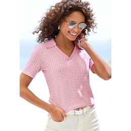Vivance Poloshirt 'aus strukturierter Strickqualit&auml;t' mehrfarbig Gr. 48/50 f&uuml;r Damen. V-Ausschnitt und Kontrastdetail. Bequem. Nachhaltig.