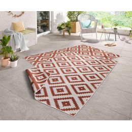 Teppich Hanse Home "Malta Wendeteppich", orange (terra, creme), B:240cm H:5mm L:340cm, Kunstfaser, Teppiche, Teppich, In-& Outdoor, Wetterfest, Balkon, Terrasse, Raute, L&auml;ufer, Wohnzimmer