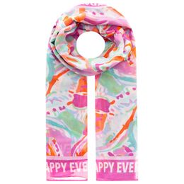 Schal Zwillingsherz "Be Happy Everyday", Damen, pink, Web, Obermaterial: 100% Polyester, Modet&uuml;cher Schal, farbenfrohes grafisches Muster mit Schriftzug