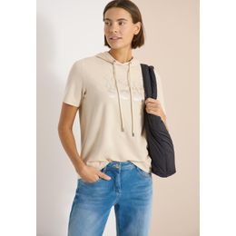 Kapuzenshirt Cecil, Damen, Gr. L (42), pearl beige, Jersey, Obermaterial: 48% Baumwolle, 48% Modal, 4% Elasthan, bedruckt, regular fit normal, ohne Ausschnitt, Shirts Kapuzenshirt, mit Schriftzug