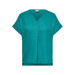 Kurzarmbluse Only CARMAKOMA "CARBAY S/S V-NECK TOP WVN", Damen, Gr. 42, biscay bay, Web, Obermaterial: 100% Polyester, unifarben, h&uuml;ftlang, V-Ausschnitt, Blusen, Kunstfaser, regular fit
