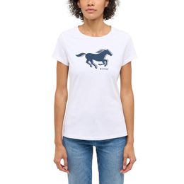 T-Shirt Mustang "MU-Loa", Damen, Gr. L, general wei&szlig;, Single Jersey, Obermaterial: 100% Baumwolle, figurbetont normal, Rundhals, Shirts T-Shirt, Figurbetonende Passform