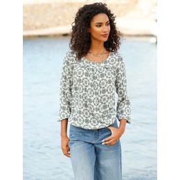 Schlupfbluse Heine, Damen, Gr. 36, khaki, sand, bedruckt, 100% Viskose, bedruckt, gebl&uuml;mt, gemustert, mehrfarbig, Rundhals, Blusen Schlupfbluse