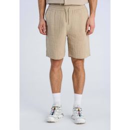 Shorts LINDBERGH "Freizeitshorts Wide Fit", Herren, Gr. L, stone, Obermaterial: 100% Baumwolle, unifarben, weit, Hosen Shorts