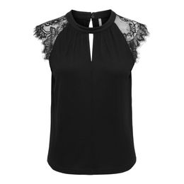 Kurzarmshirt Only "ONLNICOLA S/S TOP CS JRS", Damen, Gr. XS, schwarz, Jersey, Obermaterial: 100% Viskose, unifarben, regular fit normal, Rundhals, Spitze, Shirts, Viskose, regular fit, Rundhals