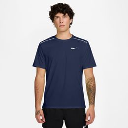 Laufshirt Nike "M NK DF UV MILER SS", Herren, Gr. L, midnight nav, Obermaterial: 100% Polyester, normal, Rundhals, Shirts Laufshirt, sportlicher Schnitt, mit kurzen &Auml;rmeln, mit reflektierenden Details