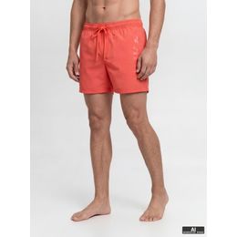 Jack & Jones Badeshorts JACK & JONES "JPSTMAUI WAVE LOGO SWIM SHORTS SN", Herren, Gr. L, N-Gr, hot coral, Web, Polyester, unifarben, Badehosen Badeshorts, Kunstfaser, normal geschniten