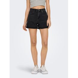 Jeansshorts Only "ONLPHINE DNM SHORTS MAS0003 NOOS", Damen, Gr. L, N-Gr, schwarz denim, Denim/Jeans, Obermaterial: 64% Baumwolle, 22% Viskose, 14% Polyester, unifarben, regular fit kurz, Jeans Jeansshorts, Baumwollmischung, regular fit