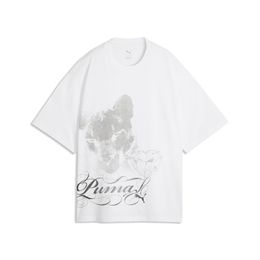 T-Shirt Puma "Street Glam Oversized Graphic T-Shirt Damen", Damen, Gr. L, wei&szlig;, Obermaterial: 100% Baumwolle. Rippe: 20% Polyester, 80% Baumwolle, oversize, Rundhals, Shirts T-Shirt