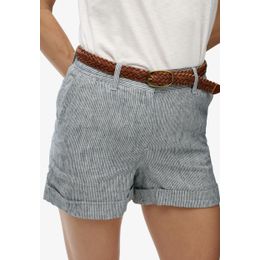 Shorts Superdry "MID RISE LINEN SHORT", Damen, Gr. 26, N-Gr, indigo stripe, Web, Obermaterial: 100% Leinen, gestreift, regular fit ca. Mitte Oberschenkel, Hosen Shorts, aus 100% Leinen