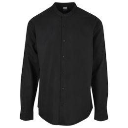 Langarmhemd Urban Classics "Urban Classics Herren Cotton Linen Stand Up Collar Shirt", Herren, Gr. L, US-Gr&ouml;&szlig;en, schwarz, 55% Leinen, 45% Baumwolle, unifarben, normal, Hemden
