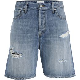 Jack & Jones Shorts JACK & JONES, Herren, Gr. S, N-Gr, blau denim, Denim/Jeans, Obermaterial: 100% Baumwolle, Abriebeffekte, relaxed fit, Hosen Shorts