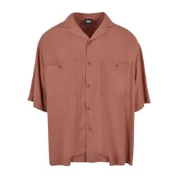 Langarmhemd Urban Classics "Urban Classics Herren Oversized Resort Shirt", Herren, Gr. M, US-Gr&ouml;&szlig;en, terracotta, 100% Viskose, unifarben, Hemden