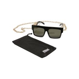 Sonnenbrille Urban Classics "Urban Classics Unisex Sunglasses Zakynthos with Chain", Damen, schwarz, gold, Sonnenbrillen Sonnenbrille