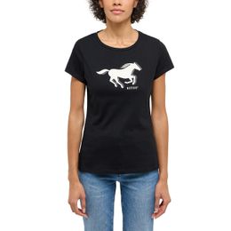 T-Shirt Mustang "MU-Loa", Damen, Gr. L, schwarz, Single Jersey, Obermaterial: 100% Baumwolle, figurbetont normal, Rundhals, Shirts T-Shirt, Figurbetonende Passform