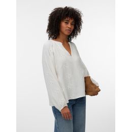 V&eacute;ro Moda Langarmbluse VERO MODA "VMNATALI LS EMB TOP WVN NOOS", Damen, Gr. XS, snow wei&szlig;, Web, Obermaterial: 100% Baumwolle, unifarben, normal, V-Ausschnitt, elastischer Bund, Blusen, Baumwolle, Allover Ton-in Ton Stickerei