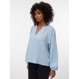 V&eacute;ro Moda Langarmbluse VERO MODA "VMNATALI LS EMB TOP WVN NOOS", Damen, Gr. L, cashmere blau, Web, Obermaterial: 100% Baumwolle, unifarben, normal, V-Ausschnitt, elastischer Bund, Blusen, Baumwolle, Allover Ton-in Ton Stickerei