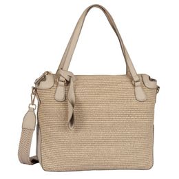 Shopper Gabor "Ophelio", Damen, Gr. B/H/T: 36cm x 29cm x 12cm, beige, Bast, Lederimitat, Leinenoptik, aufgeraut, gepflegt, Taschen Shopper, Damen Umh&auml;ngetasche, Schultertasche mit floralem Anh&auml;nger