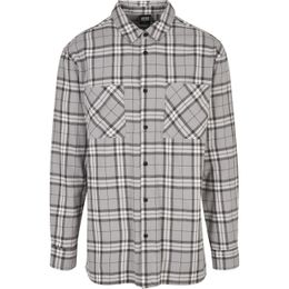 Langarmhemd Urban Classics "Urban Classics Herren Long Oversized Grey Check Shirt", Herren, Gr. L, US-Gr&ouml;&szlig;en, grau, schwarz, 100% Baumwolle, Hemden