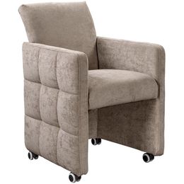 Esszimmersessel exxpo - SOFA FASHION "Barista, Loungesessel auf Rollen mit hoher Bodenfreiheit", beige, B:64cm H:90cm T:72cm, Sessel, Esszimmersessel, Barista Clubsessel auf Rollen mit schmalen Armlehnen, modernes Design