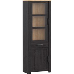 Highboard FORTE "Bohol, Vitrine, 1 Glast&uuml;re,1 SK, 1 T&uuml;re", riviera eiche, cabazone eiche, B:71,7cm H:205,4cm T:42cm, Glas, Spanplatte, Sideboards, Highboard, B/H/T 71,7/205,4/42 cm Beleuchtung optional bestellbar