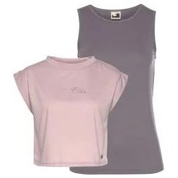 Yoga & Relax Shirt OCEAN SPORTSWEAR "Soulwear - 2-tlg. Yoga Shirt & Top", Damen, Gr. 44, rosa (rose, mauve), Obermaterial: 92% Polyester, 8% Elasthan. Oberes Obermaterial: 65% Polyester, 35% Viskose, figurbetont, Rundhals, Shirts, Kurzarm, sportlicher Stil, mit Print, Rundhalsausschnitt