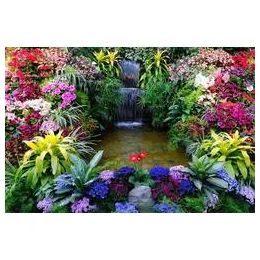 Fototapete papermoon "BLUMEN LAGUNE WASSERFALL", bunt, B:3m L:2,23m, Vlies, Tapeten