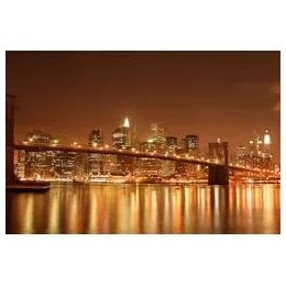 Fototapete papermoon "Brooklyn Bridge bei Nacht", bunt, B:4,5m L:2,8m, Vlies, Tapeten