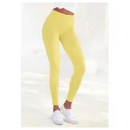 Leggings Lascana, Damen, Gr. 32/34, N-Gr, gelb, Single Jersey, Obermaterial: 95% Baumwolle, 5% Elasthan, unifarben, Basic, Basic lang, Hosen Leggings, mit breitem B&uuml;ndchen