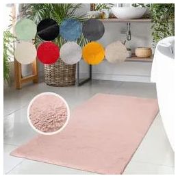 Badematte Carpet City "Topia Mats, Badteppich uni", rosa, H:14mm, Polyester, Badematten, Badematte, Hochflor, Kaninchen Haptik, Polyester, Badezimmerteppich, waschbar