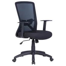 B&uuml;rostuhl ByLiving "Long", schwarz (schwarz, schwarz, schwarz), Webstoff, 100% Polyester, St&uuml;hle, B&uuml;rostuhl, Mesh-Webstoff in schwarz, Wippmechanik mit H&auml;rtegradeinstellung