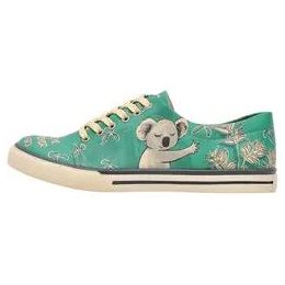 Sneaker DOGO "Classic Schn&uuml;rsneaker Koala Hug Damen Sneaker", Damen, Gr. 40, Normalschaft, blau (gr&uuml;n), Lederimitat, Schuhe Skaterschuh Sneaker low, Handgefertigt