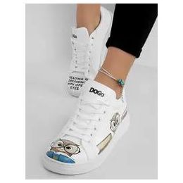 Sneaker DOGO "Ace Low-Top Sneaker The Wise Owl Damen Sneaker", Damen, Gr. 38, Normalschaft, wei&szlig;, Lederimitat, Schuhe Sneaker, Handgefertigt