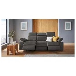 3-Sitzer Home Affaire "Kilado", grau, B:229cm H:98cm T:99cm, Echtleder/Kunstleder, Sofas, mit 2x Relaxfunktion, verstellbarer Armlehne, Kopfteilverstellung