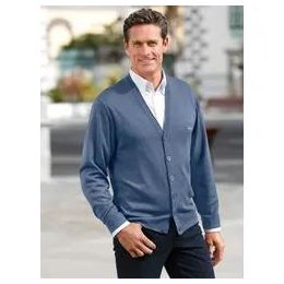 Cardigan Marco Donati, Herren, Gr. 62, blau (jeansblau), 100% Schurwolle, unifarben, Strickjacken