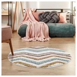 Hochflor-Teppich Carpet City "Focus 3009", bunt (mehrfarbig), H:20mm &Oslash;:160cm, Polypropylen, Teppiche, Boho-Teppich, Hochtief-Muster/ 3D-Effekt, f&uuml;r Wohnzimmer, Schlafzimmer