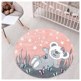 Kinderteppich Carpet City "ANIME916", rosa, H:11mm &Oslash;:160cm, Polypropylen (PP), Teppiche, Kinderteppich, Kinderzimmer Teppich Modern mit lustigen Cartoon-Figuren, Multi