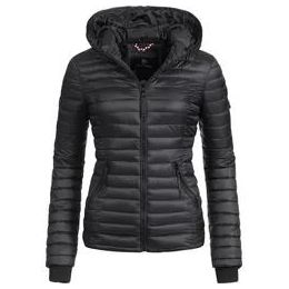 Steppjacke Navahoo "Kimuk", Damen, Gr. XL, schwarz, Obermaterial: 100% Nylon. Futter: 100% Polyester. Wattierung: 100% Polyester. &Auml;rmelfutter: 100% Polyester, figurbetont h&uuml;ftlang, &Auml;rmel ohne &Auml;rmelschlitz Rippstrickb&uuml;ndchen kontrastfarben, Jacken Steppjacke, leichte &Uuml;bergangsjacke mit Kapuze