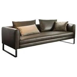 3-Sitzer 3C Candy "Avola Designsofa mit Lederbezug, tolle Verarbeitungsdetails", gr&uuml;n (oliv), B:204cm H:85cm T:100cm, Sofas, bequem und komfortabel