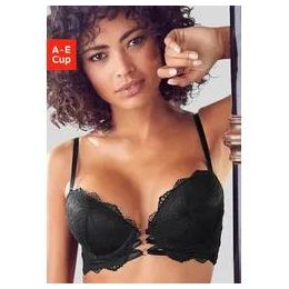 Push-up-BH Lascana "Eleonora", Damen, Gr. 75, Cup A, schwarz, Spitze, Obermaterial: 60% Polyamid, 35% Polyester, 5% Elasthan, BHs Push-up-BH, mit dekorativer Schn&uuml;rung vorn, sexy Dessous