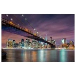 Fototapete papermoon "Photo-Art MICHAEL ZHENG, BROOKLYN BRIDGE NACHTS", bunt, B:2,5m L:1,86m, Vlies, Tapeten